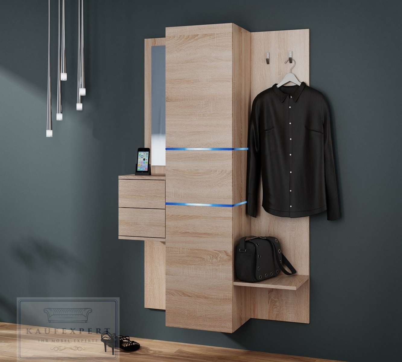 KAUFEXPERT - Garderobe Camino Weiß Hochglanz/Sonoma Eiche mit Spiegel ...